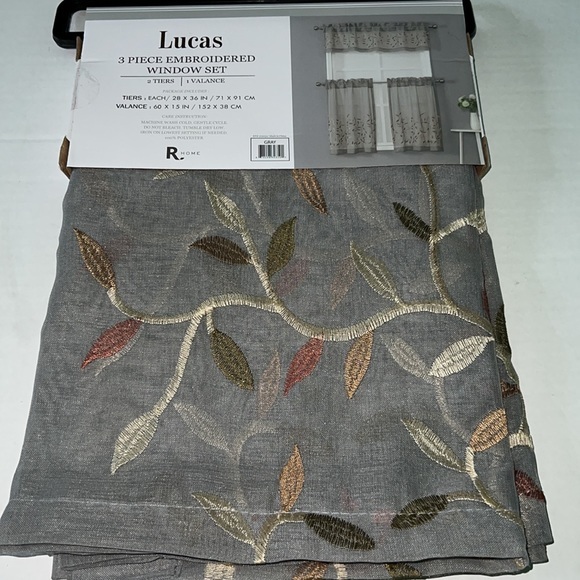Accents | 3pc Lucas Gray Embroidery Kitchen Curtain Set Bathroom Window ...